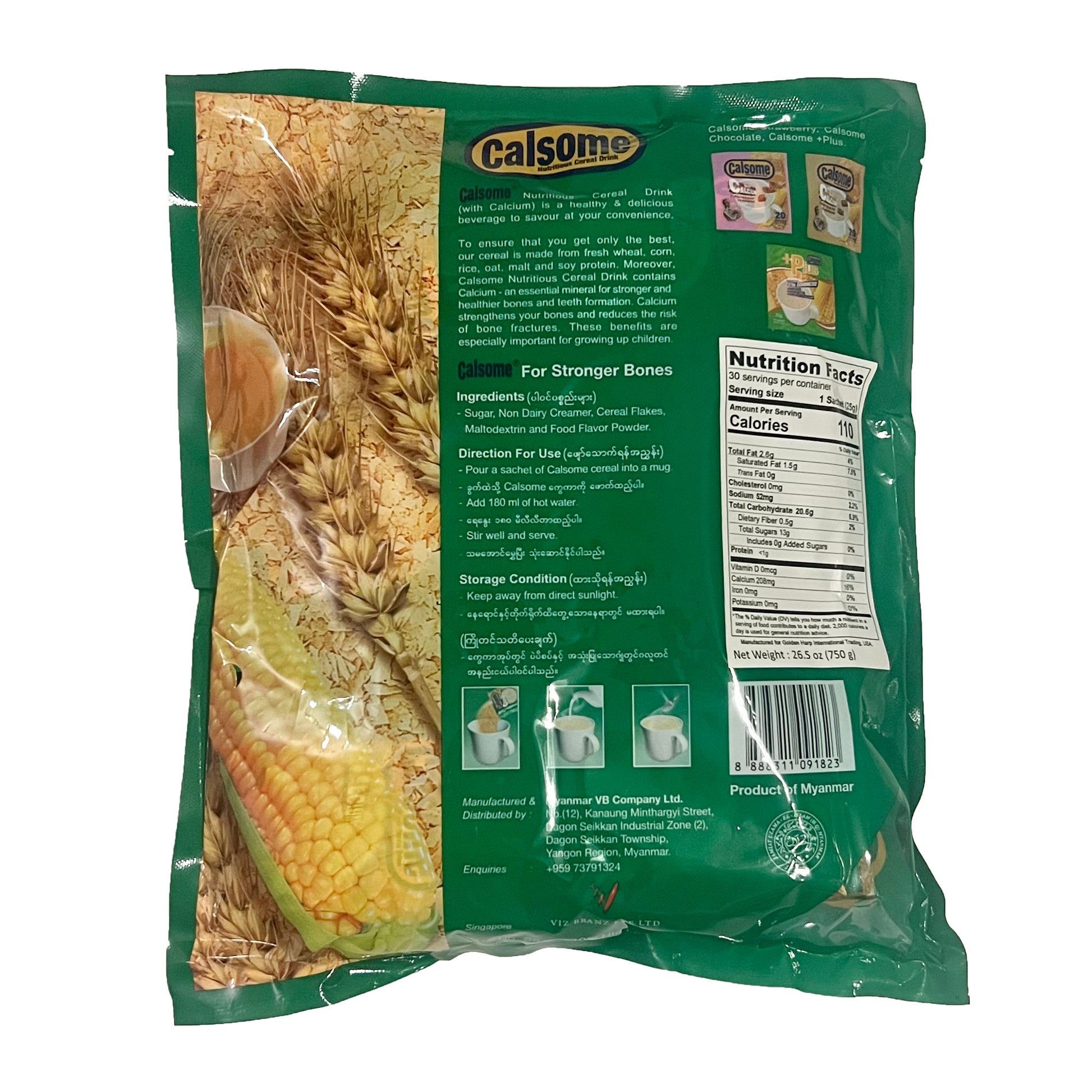 Calsome Nutritious Cereal Drink (3in1 Instant) 25g x 30 Saches (750g ...